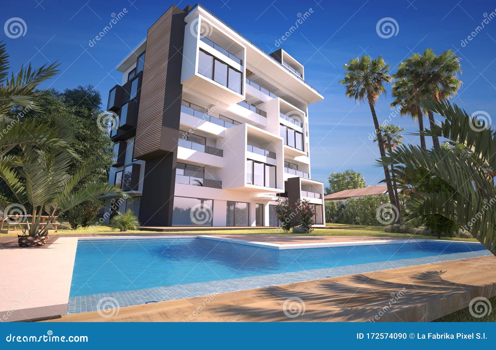 Luxurious Apartment Building with Pool Stock Illustration ...