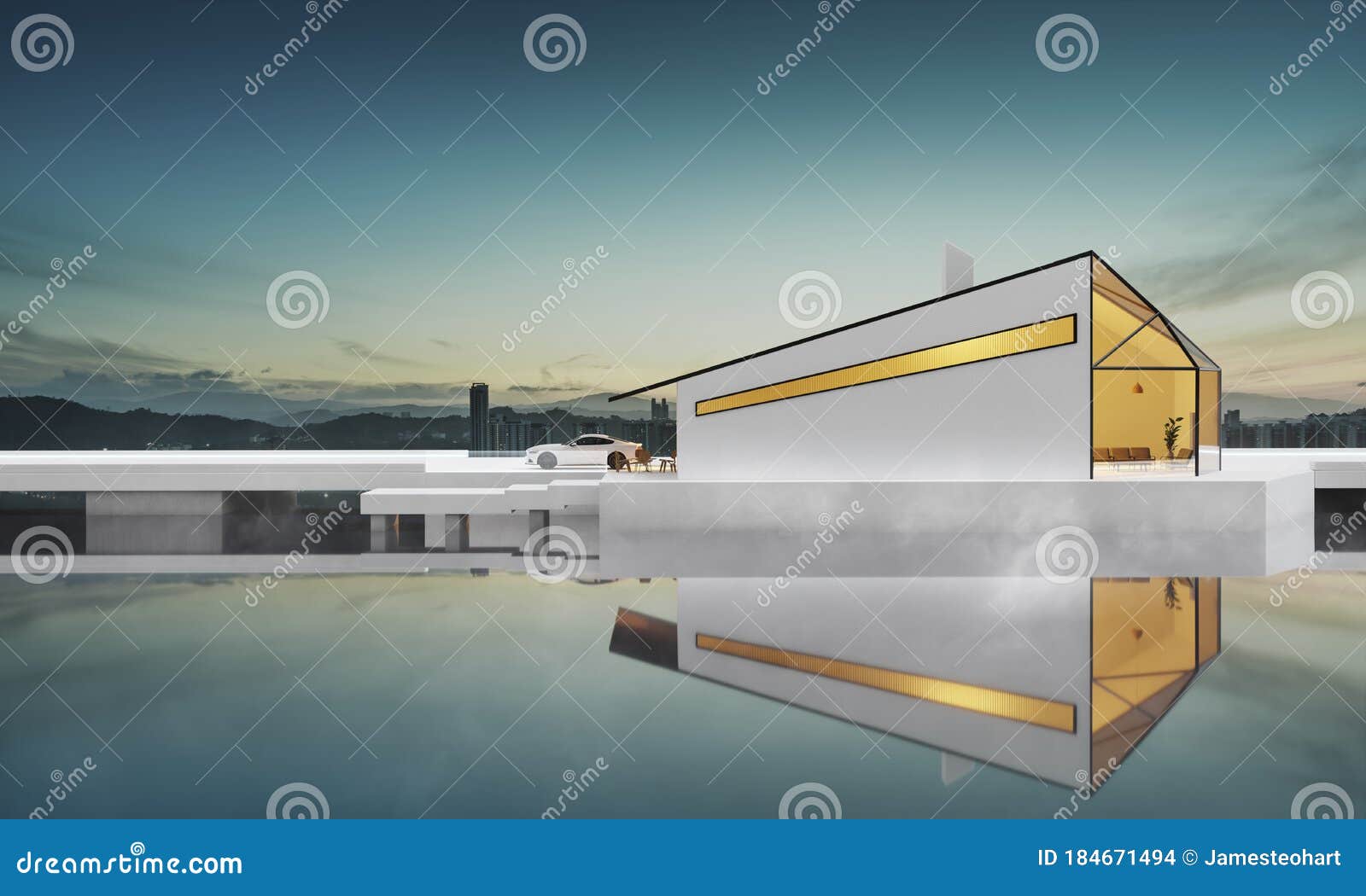 3d Rendering of Modern Cozy White Polygon Shape Design Building Stock ...