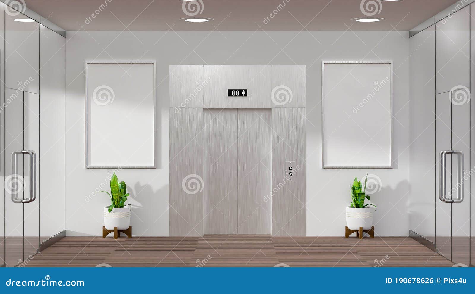 3D Rendering with Modern Elevator and Glass Doors Stock Illustration ...