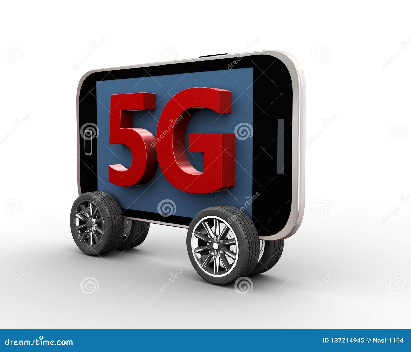3d Render of 5g Smart Mobile Phone on Wheel Stock Illustration ...