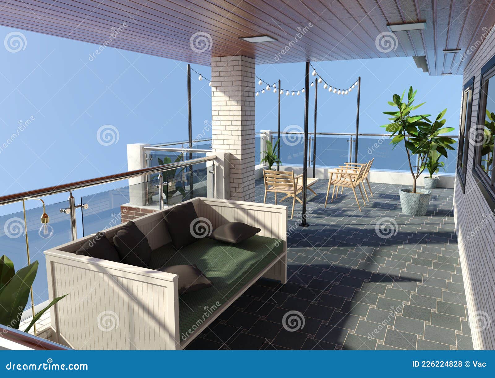3D Rendering Modern Home Balcony Stock Illustration - Illustration of ...