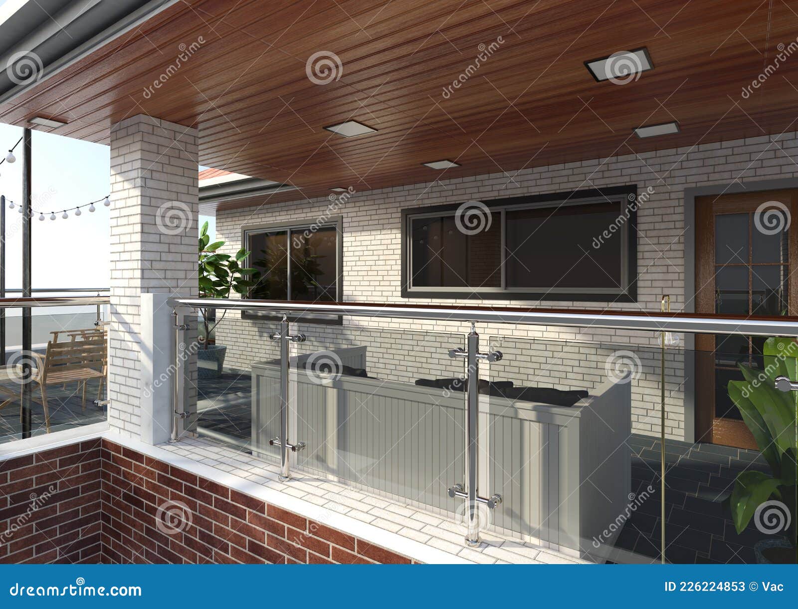 3D Rendering Modern Home Balcony Stock Illustration - Illustration of ...