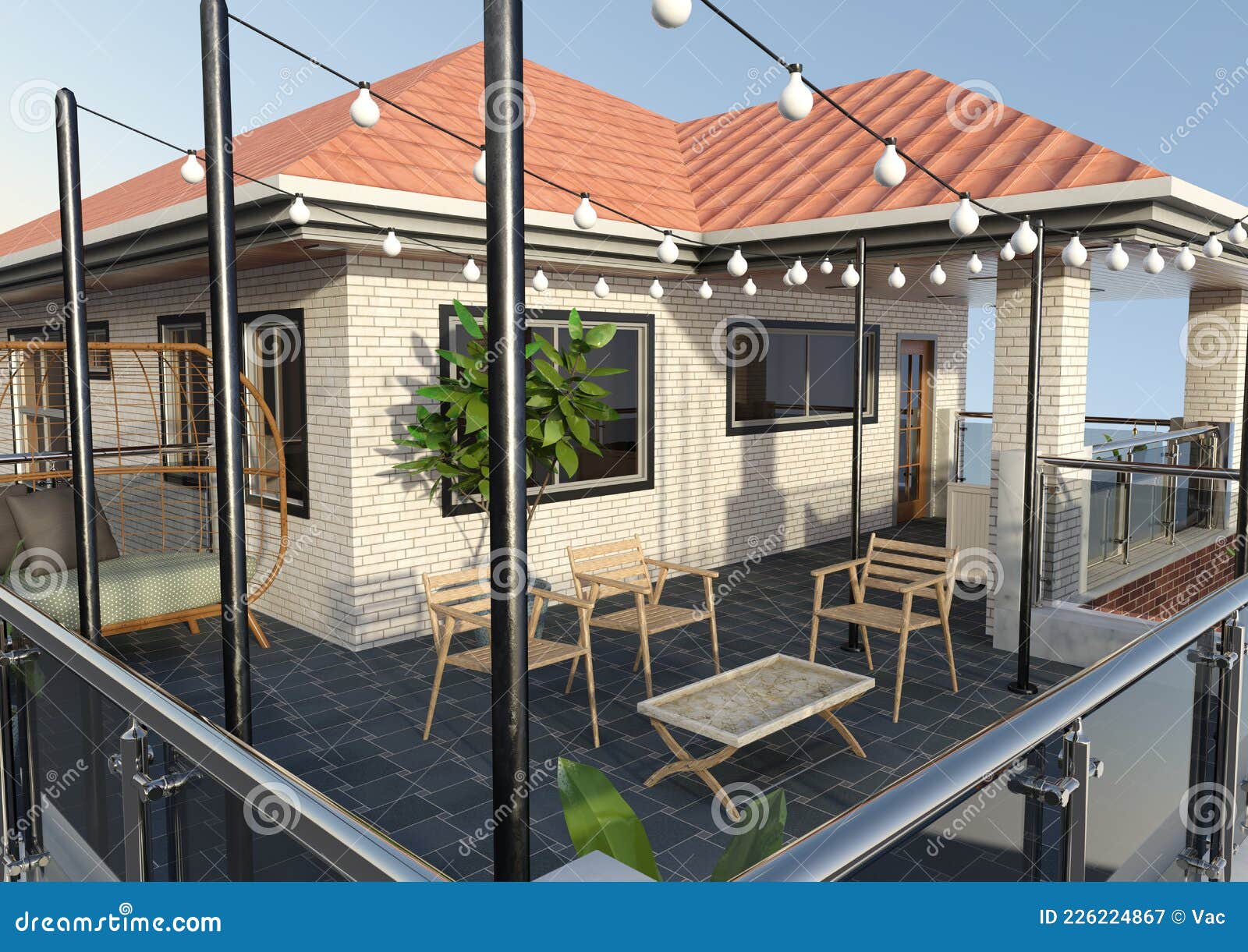 3D Rendering Modern Home Balcony Stock Illustration - Illustration of ...