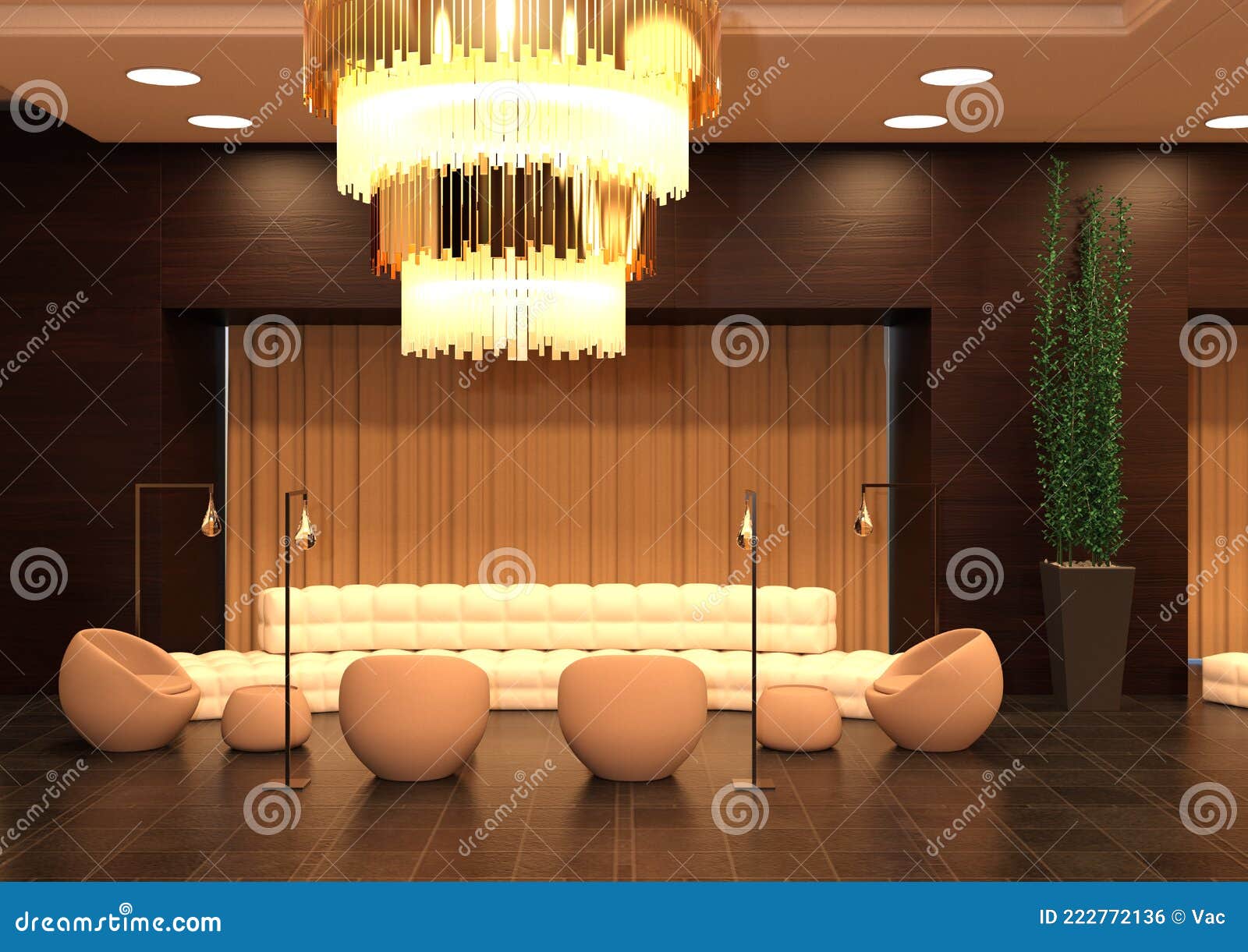 3D Rendering Hotel Lobby stock illustration. Illustration of empty ...