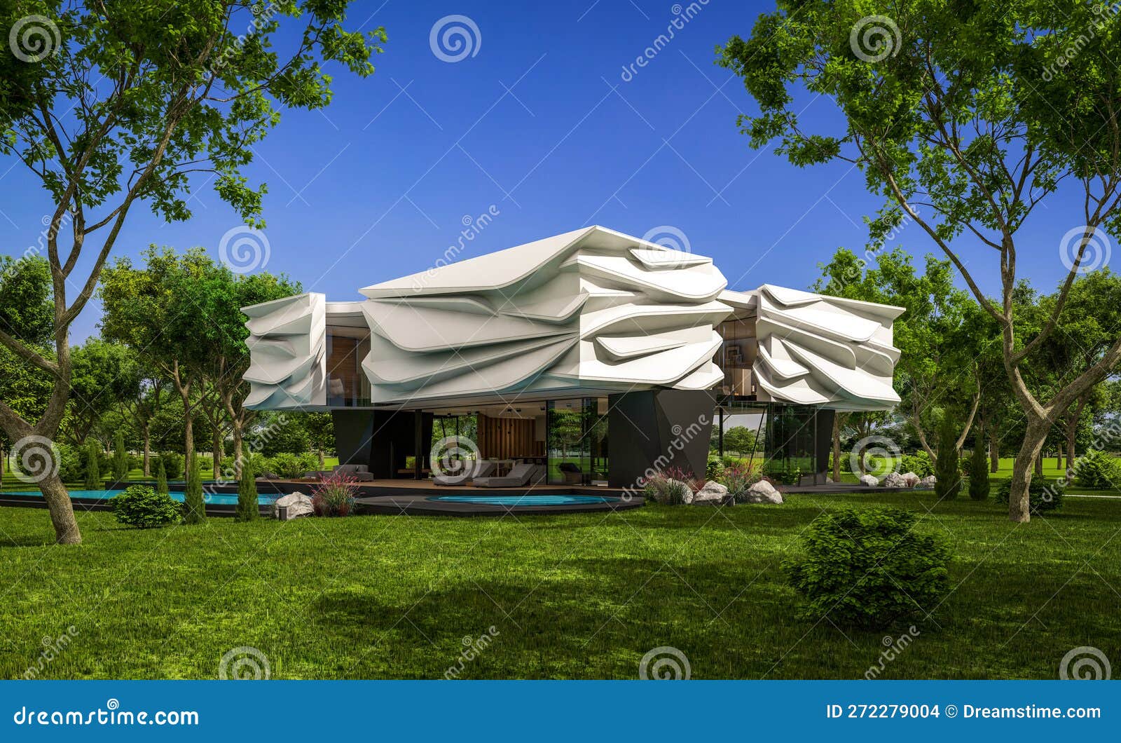 3d Rendering of Modern House with Bionic Natural Curves Plastic Forms ...