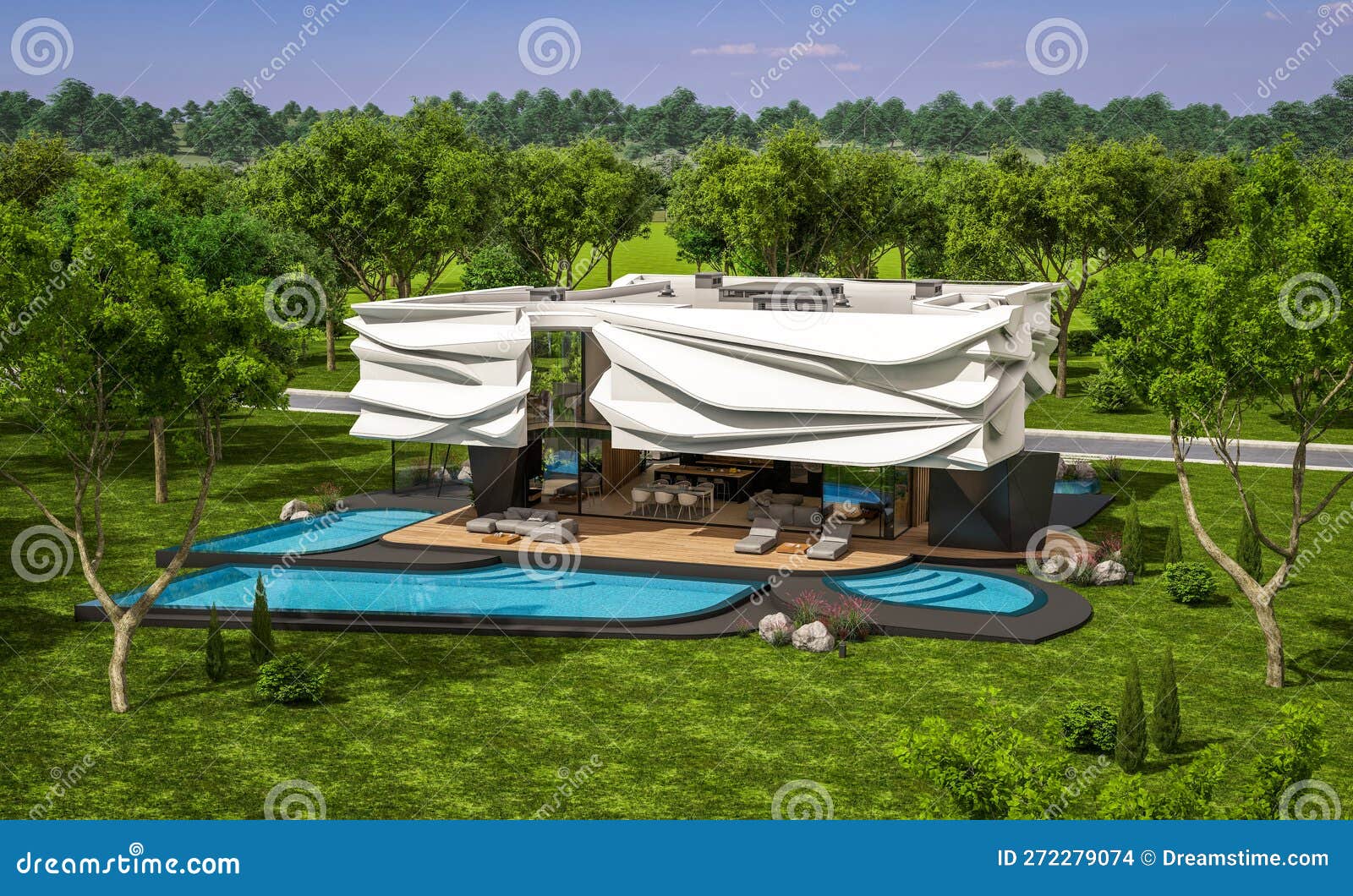 3d Rendering of Modern House with Bionic Natural Curves Plastic Forms ...