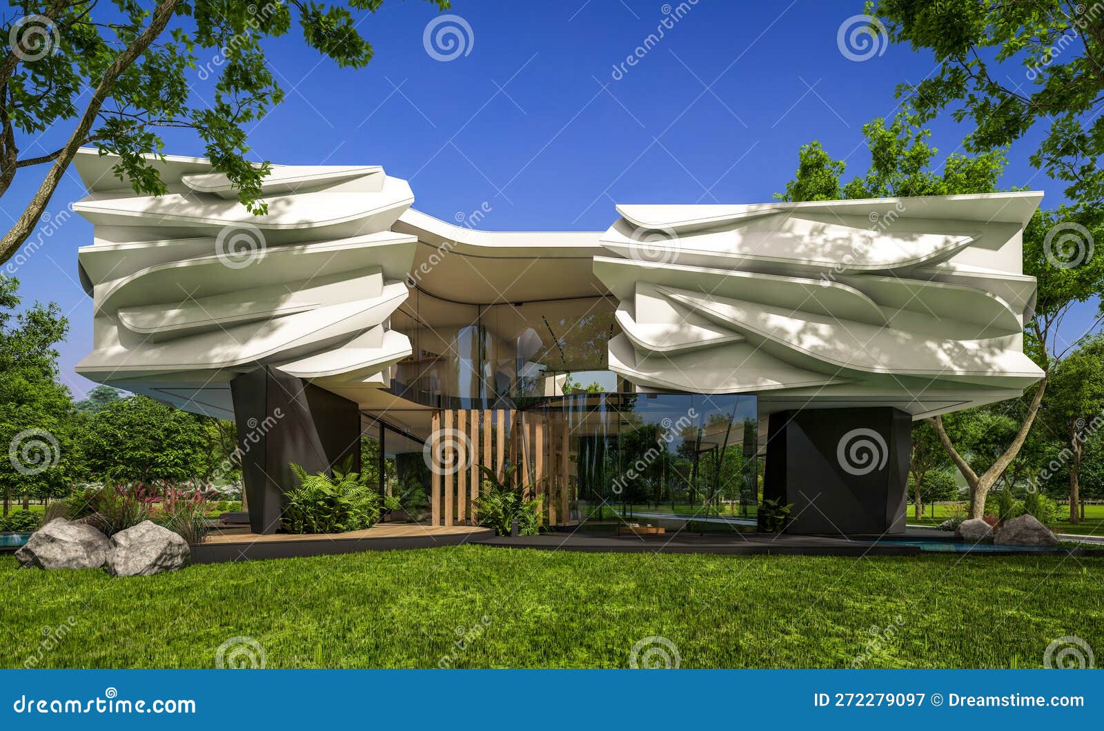 3d Rendering of Modern House with Bionic Natural Curves Plastic Forms ...