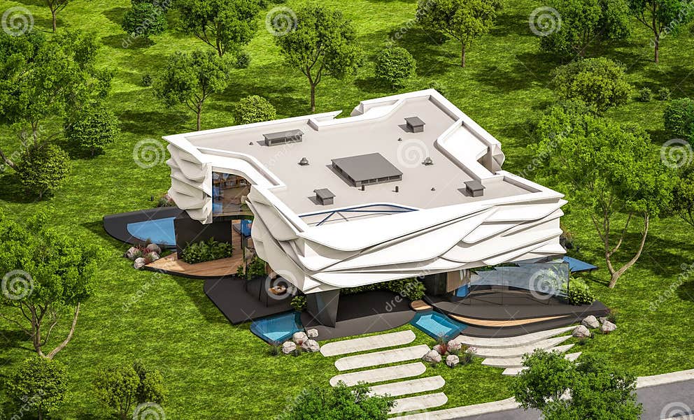 3d Rendering of Modern House with Bionic Natural Curves Plastic Forms ...
