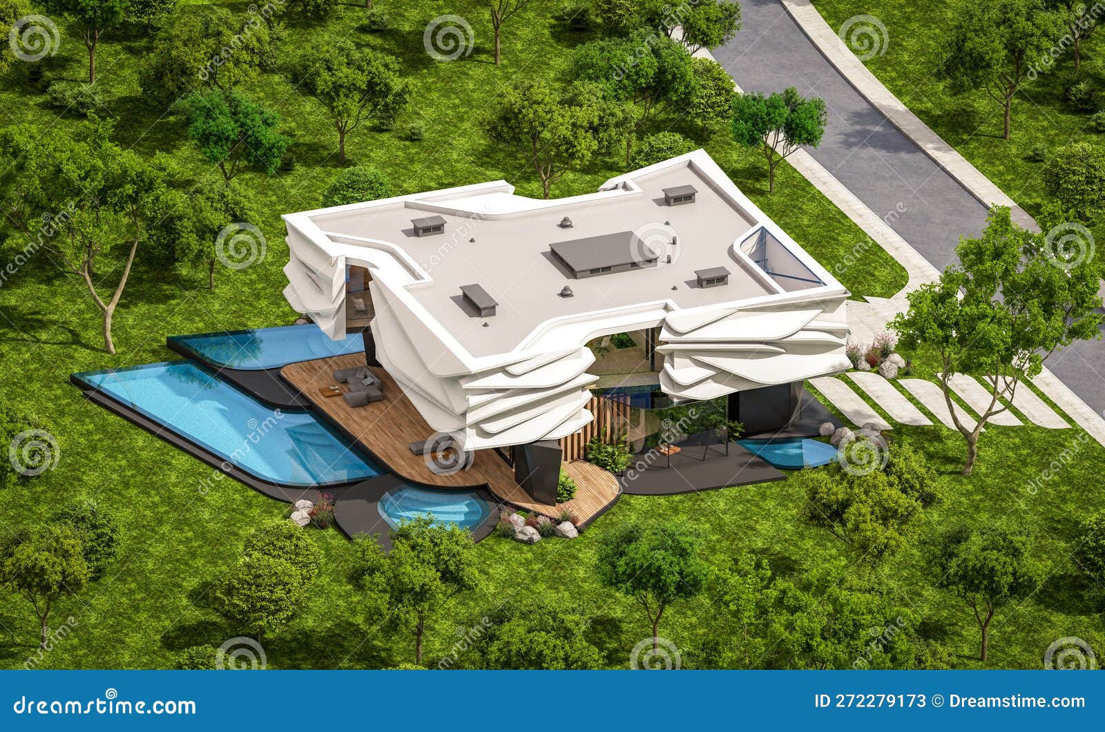 3d Rendering of Modern House with Bionic Natural Curves Plastic Forms ...