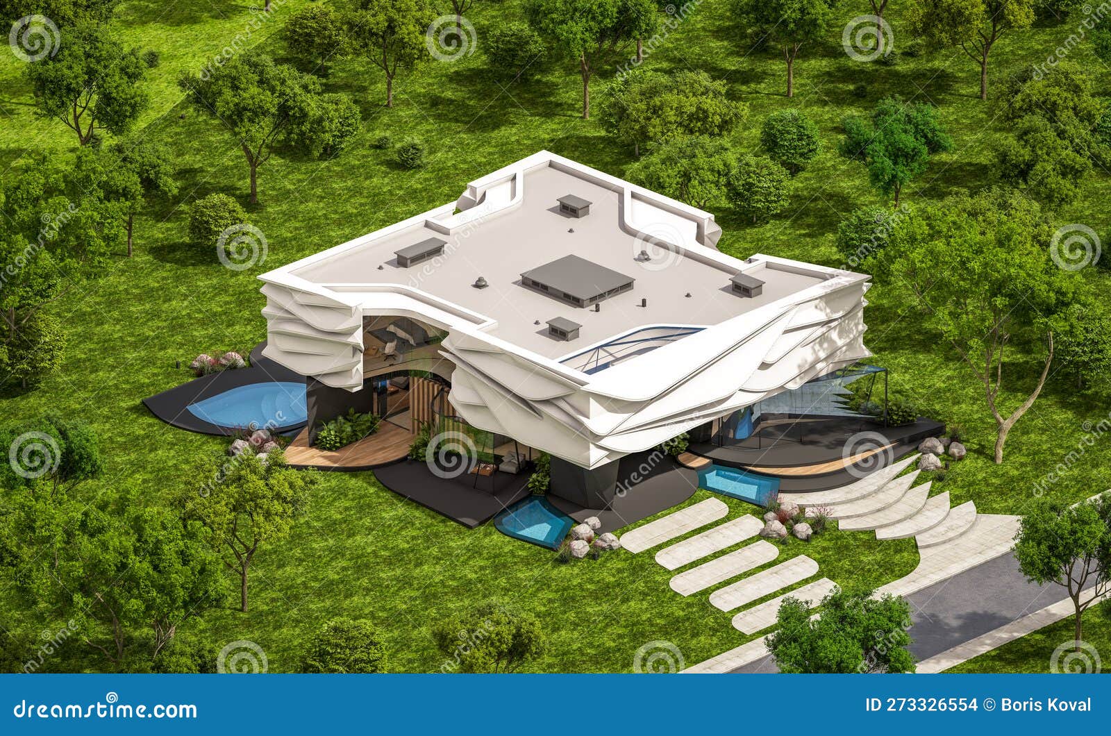 3d Rendering of Modern House with Bionic Natural Curves Plastic Forms ...