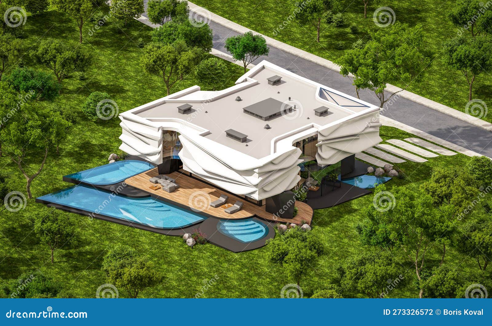 3d Rendering of Modern House with Bionic Natural Curves Plastic Forms ...