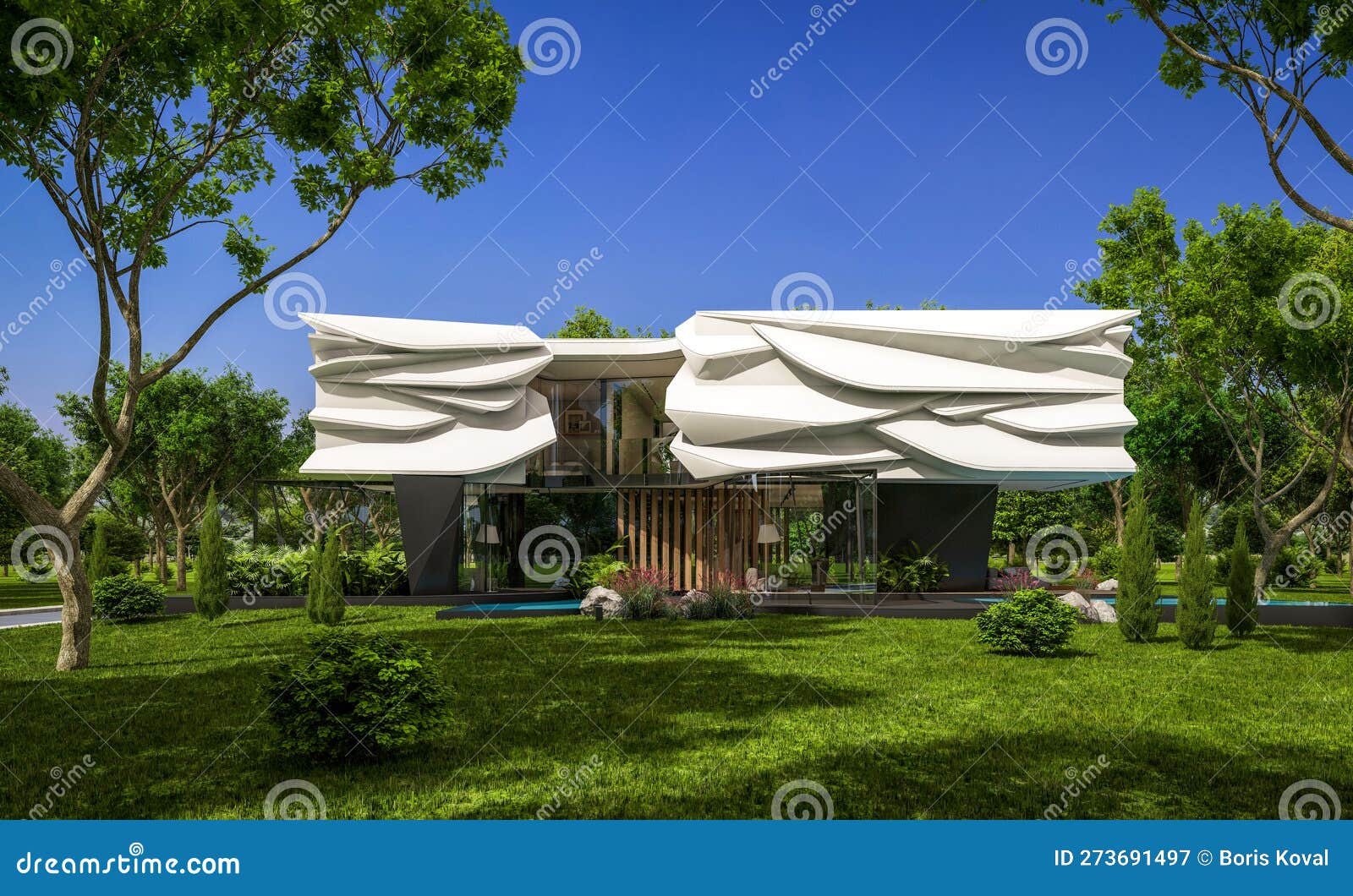 3d Rendering of Modern House with Bionic Natural Curves Plastic Forms ...