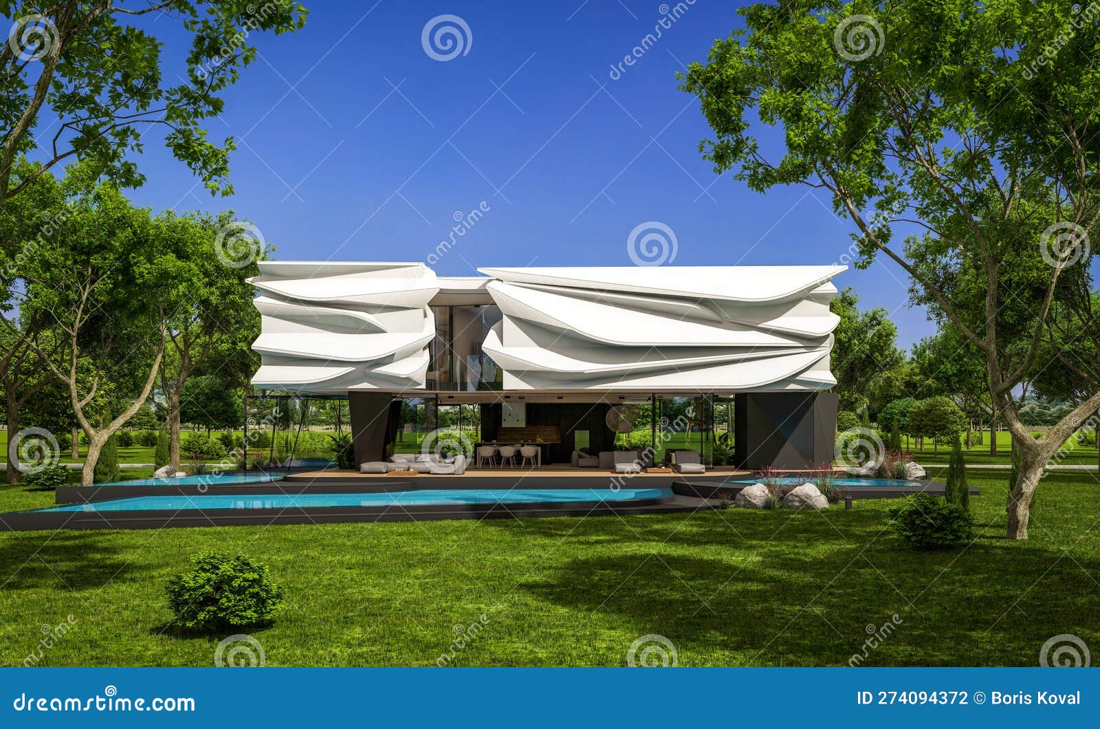 3d Rendering of Modern House with Bionic Natural Curves Plastic Forms ...