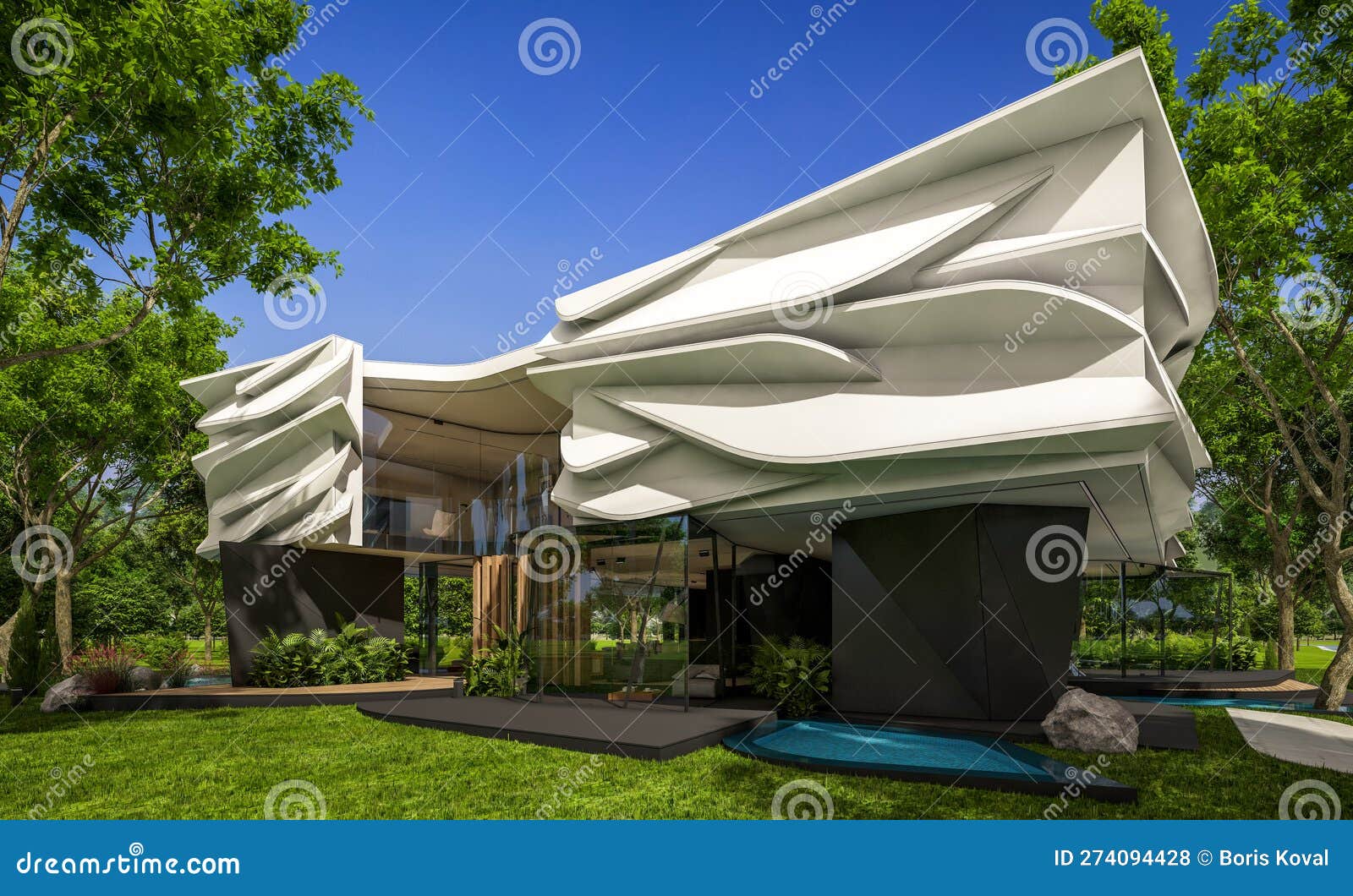 3d Rendering of Modern House with Bionic Natural Curves Plastic Forms ...