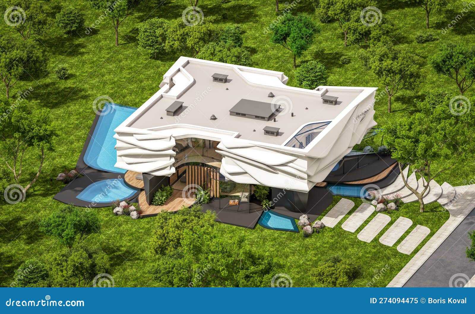 3d Rendering of Modern House with Bionic Natural Curves Plastic Forms ...