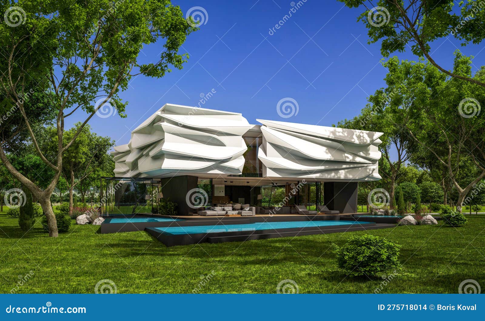 3d Rendering of Modern House with Bionic Natural Curves Plastic Forms ...