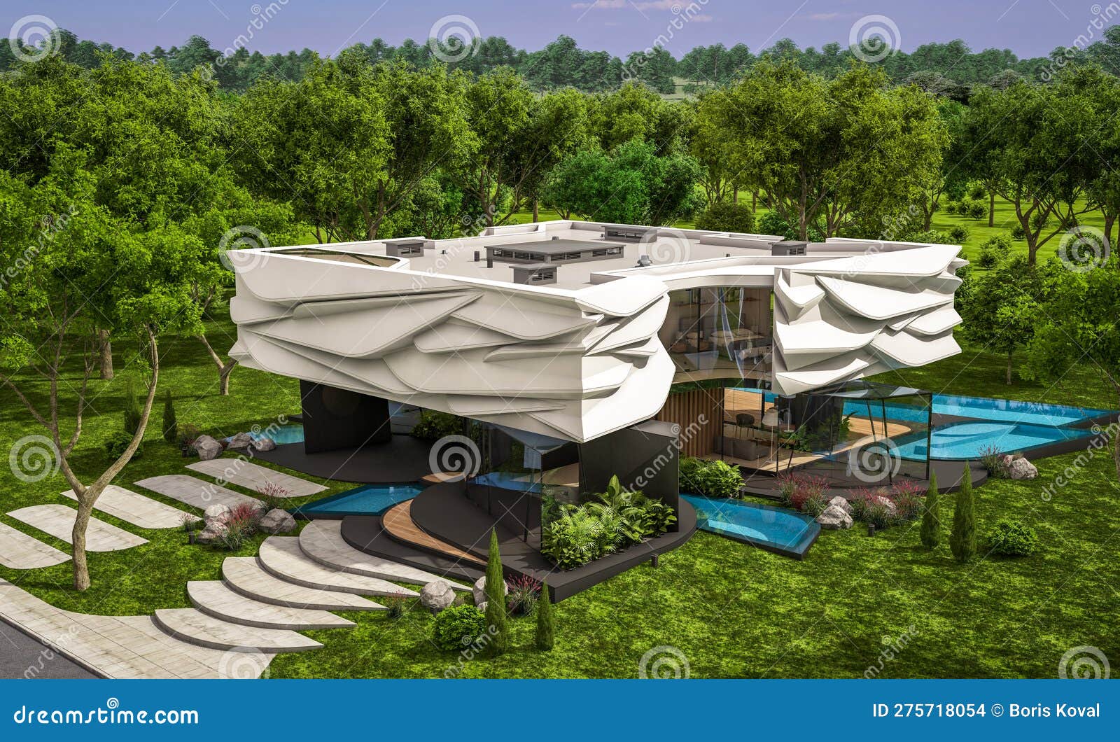 3d Rendering of Modern House with Bionic Natural Curves Plastic Forms ...