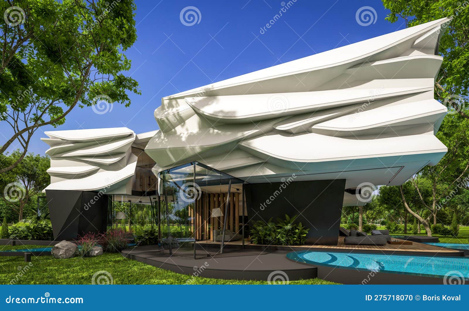 3d Rendering of Modern House with Bionic Natural Curves Plastic Forms ...