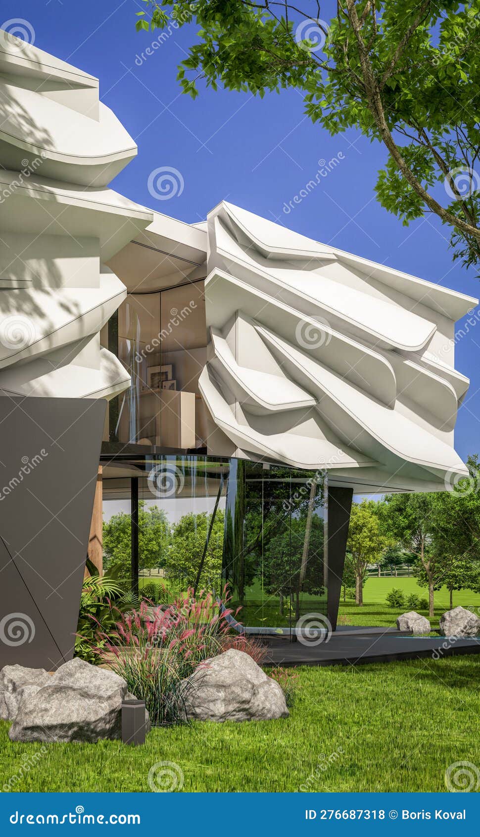 3d Rendering of Modern House with Bionic Natural Curves Plastic Forms ...