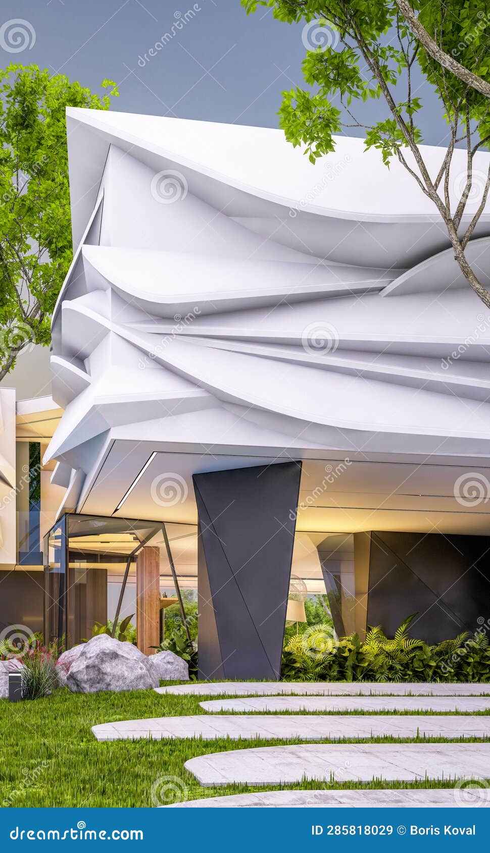 3d Rendering of Modern House with Bionic Natural Curves Plastic Forms ...
