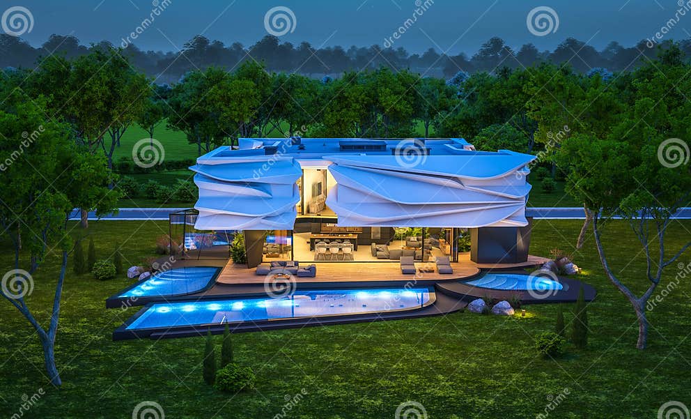3d Rendering of Modern House with Bionic Natural Curves Plastic Forms ...