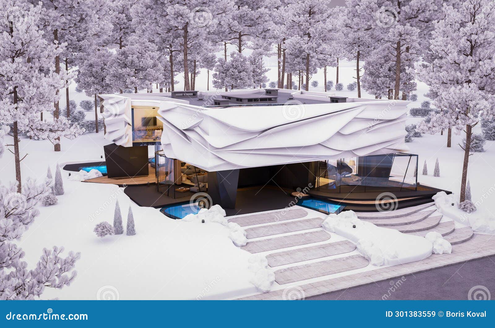 3d Rendering of Modern House with Bionic Natural Curves Plastic Forms ...