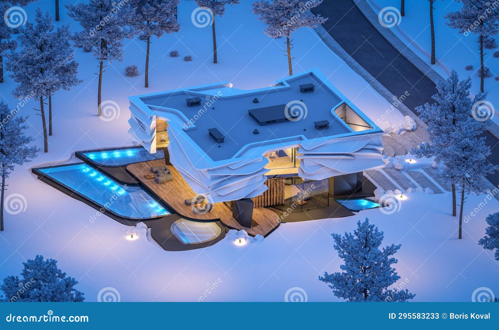 3d Rendering of Modern House with Bionic Natural Curves Plastic Forms ...