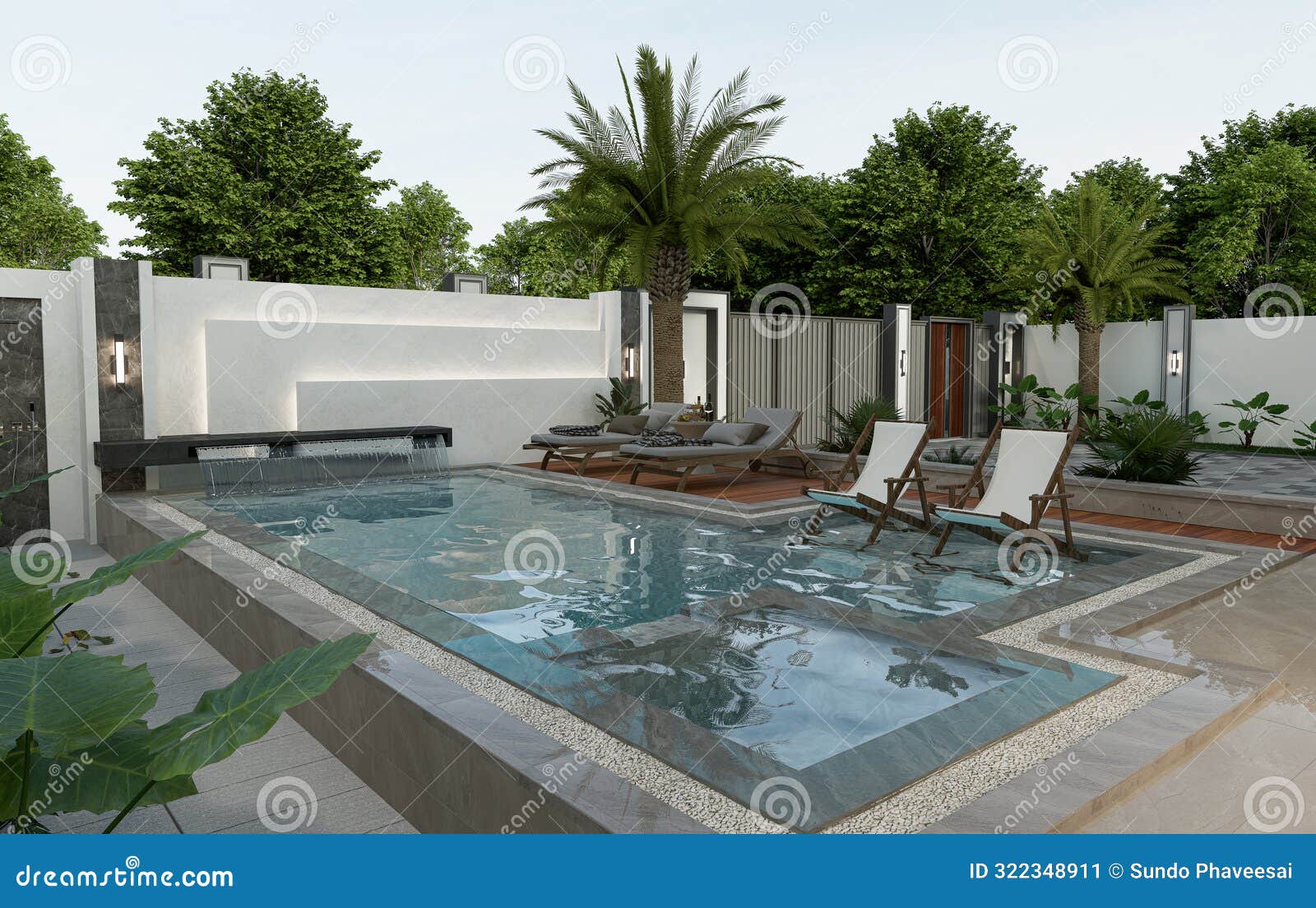 3D Rendering Modern House Exterior with Swimming Pool. Stock ...