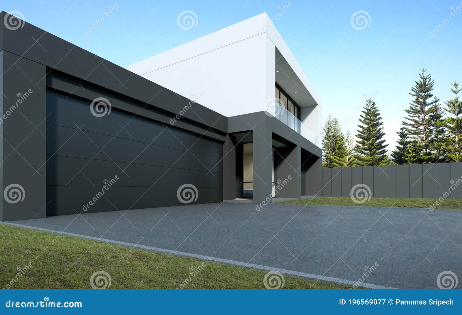 3d Render of Modern House with Garage on Tree Background Stock ...