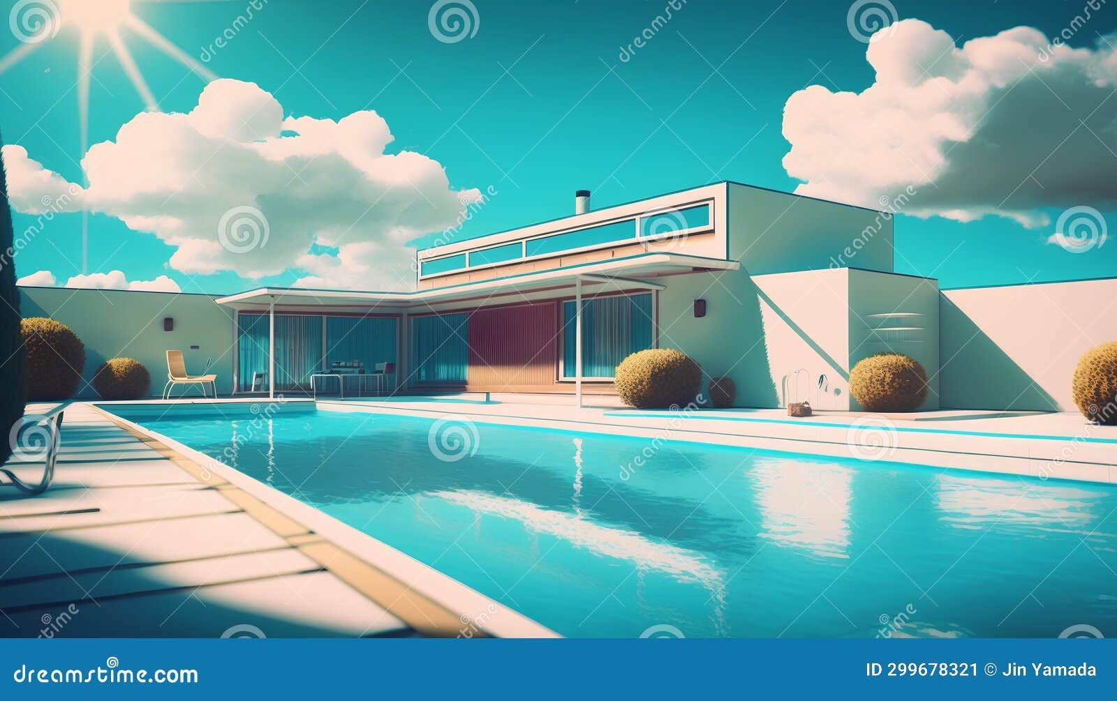 3d Rendering of Modern House in the Garden with Swimming Pool. Stock ...