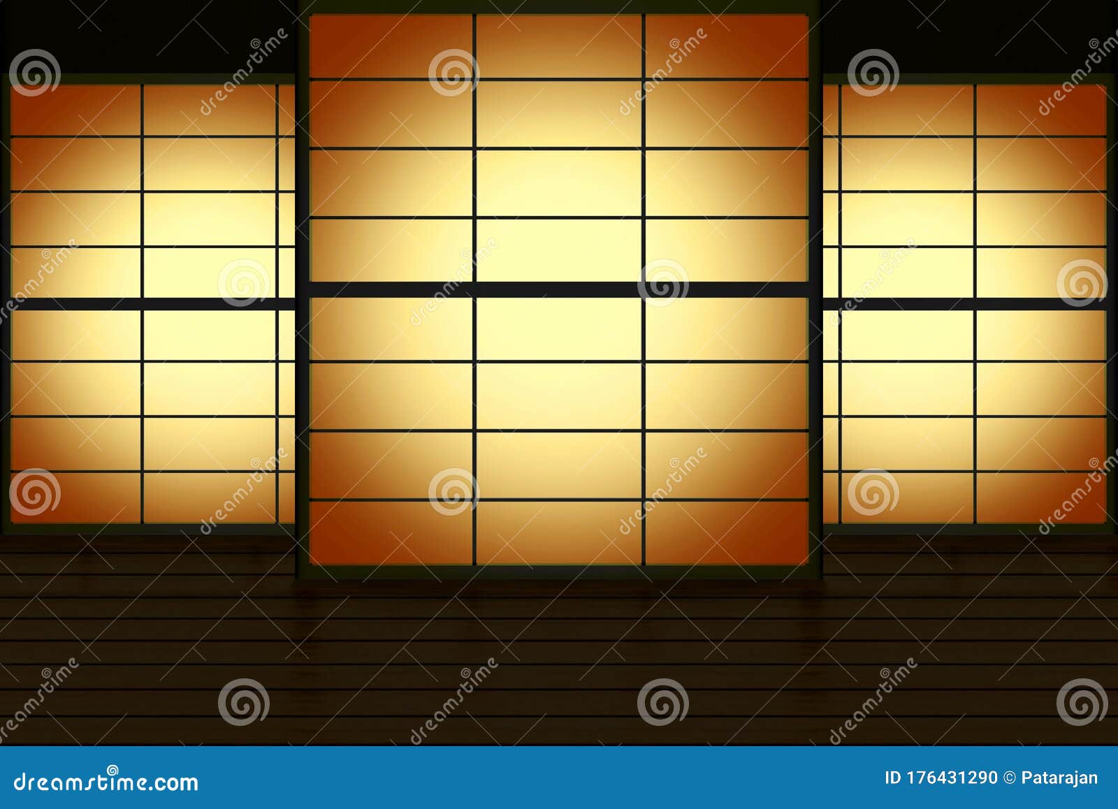 3d Rendering. Modern Japanese Style Sliding Paper Door with Gradient ...