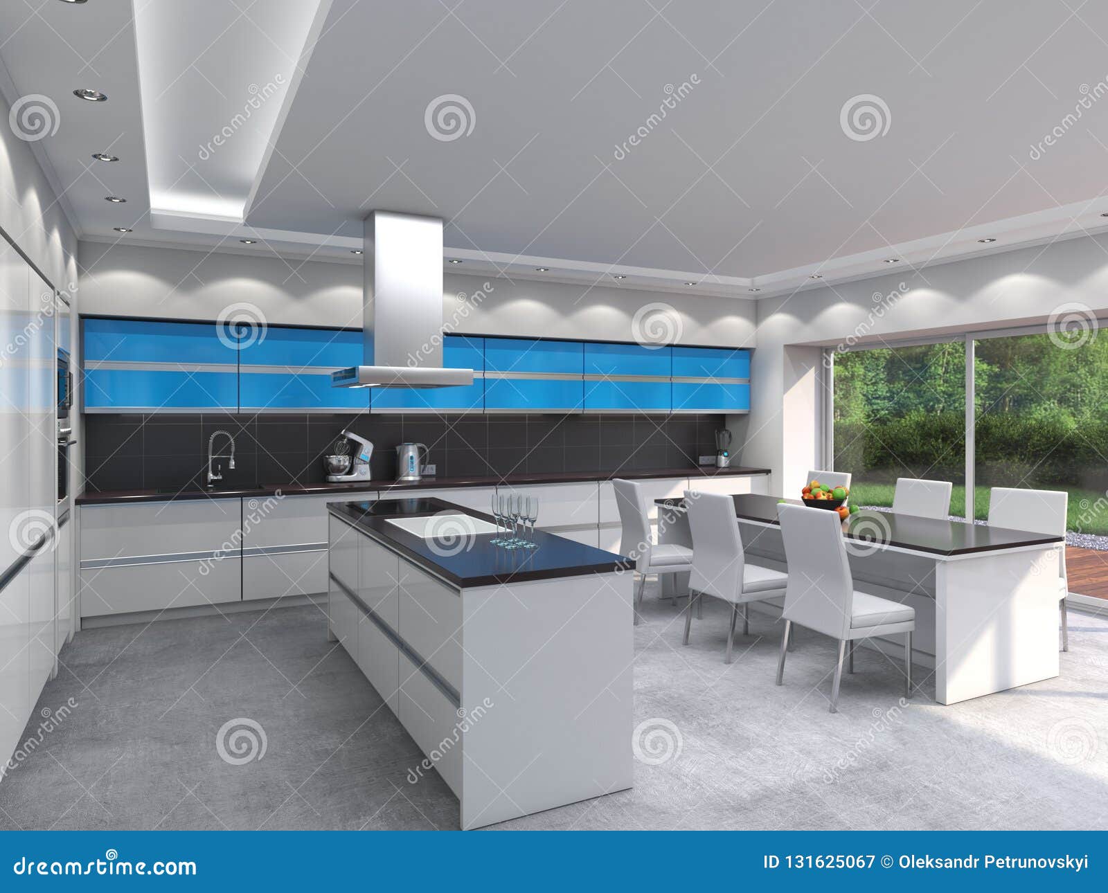 3D Rendering Modern Kitchen Stock Illustration - Illustration of bright ...