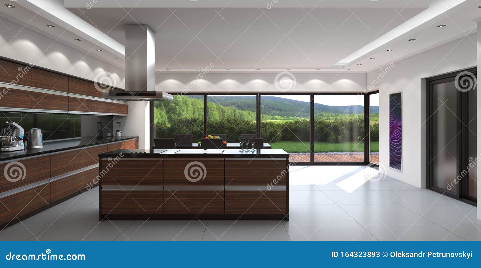 3D Rendering Modern Kitchen Stock Illustration - Illustration of decor ...