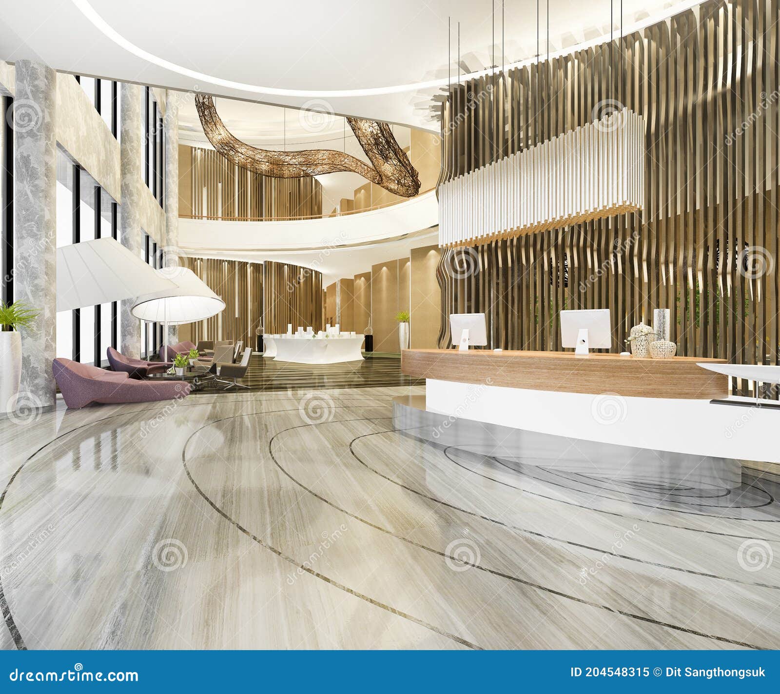 3d Rendering Modern Luxury Hotel and Office Reception and Lounge Stock ...