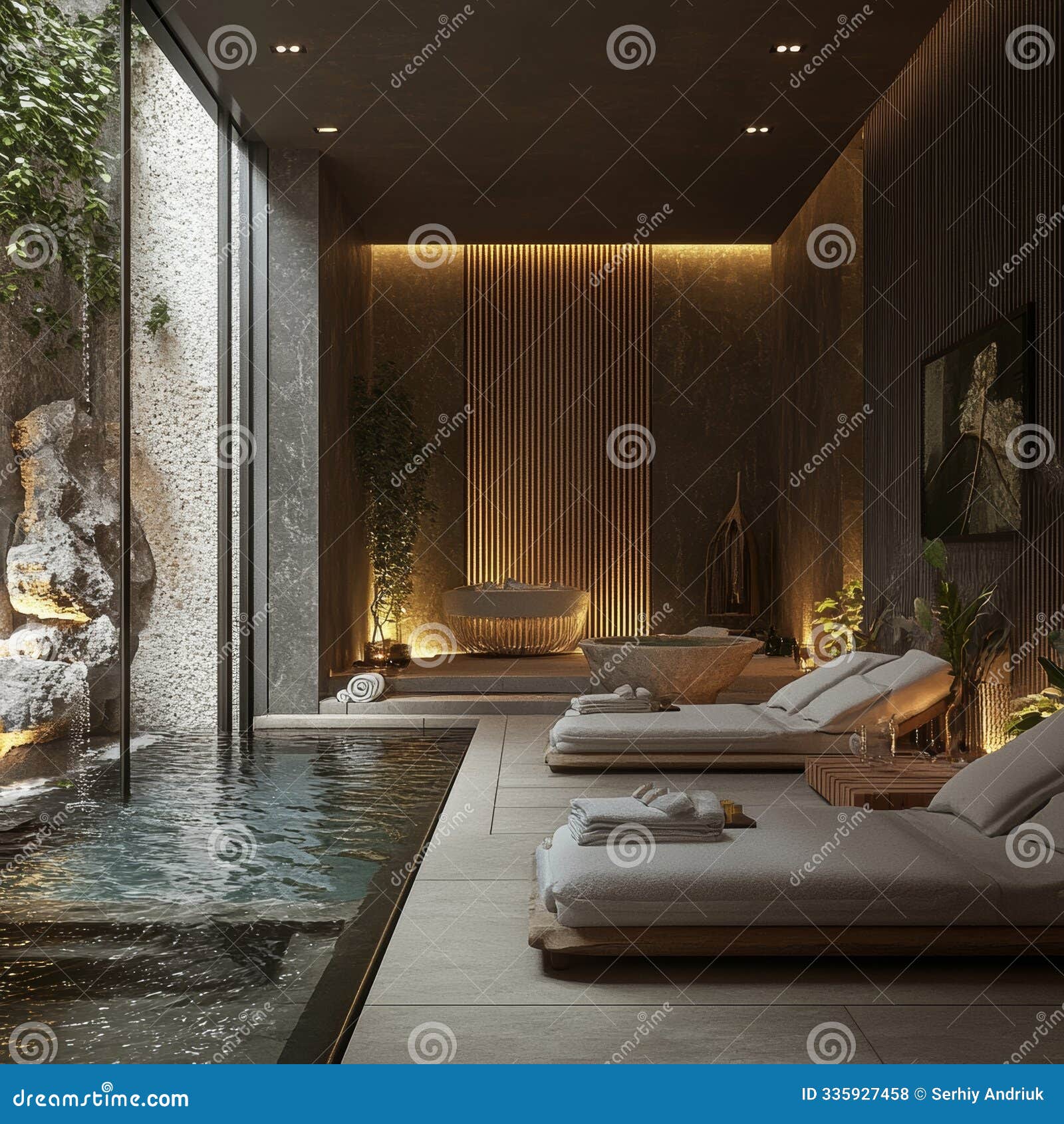 3D Rendering of a Modern Luxury Hotel Room with a Swimming Pool Stock ...