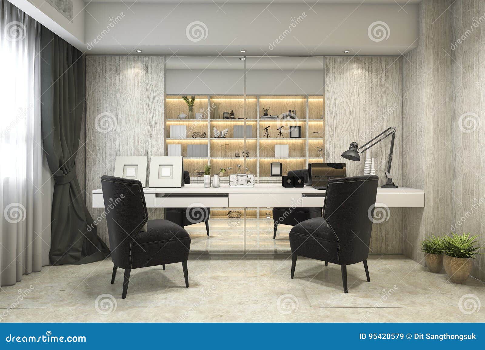 3d Rendering Modern Luxury Working Room Stock Illustration ...