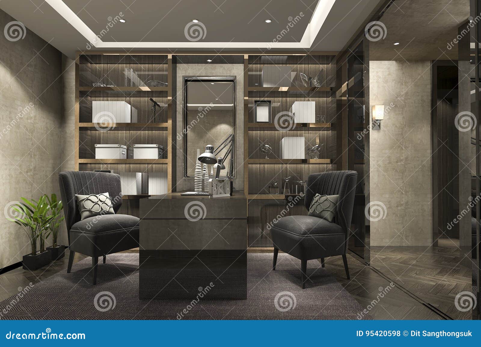 3d Rendering Modern Luxury Working Room Stock Illustration ...