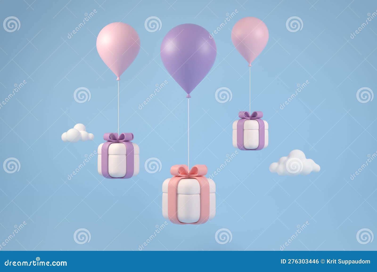 3d Rendering Modern Minimal Pastel Gift Box Floating with Balloon ...
