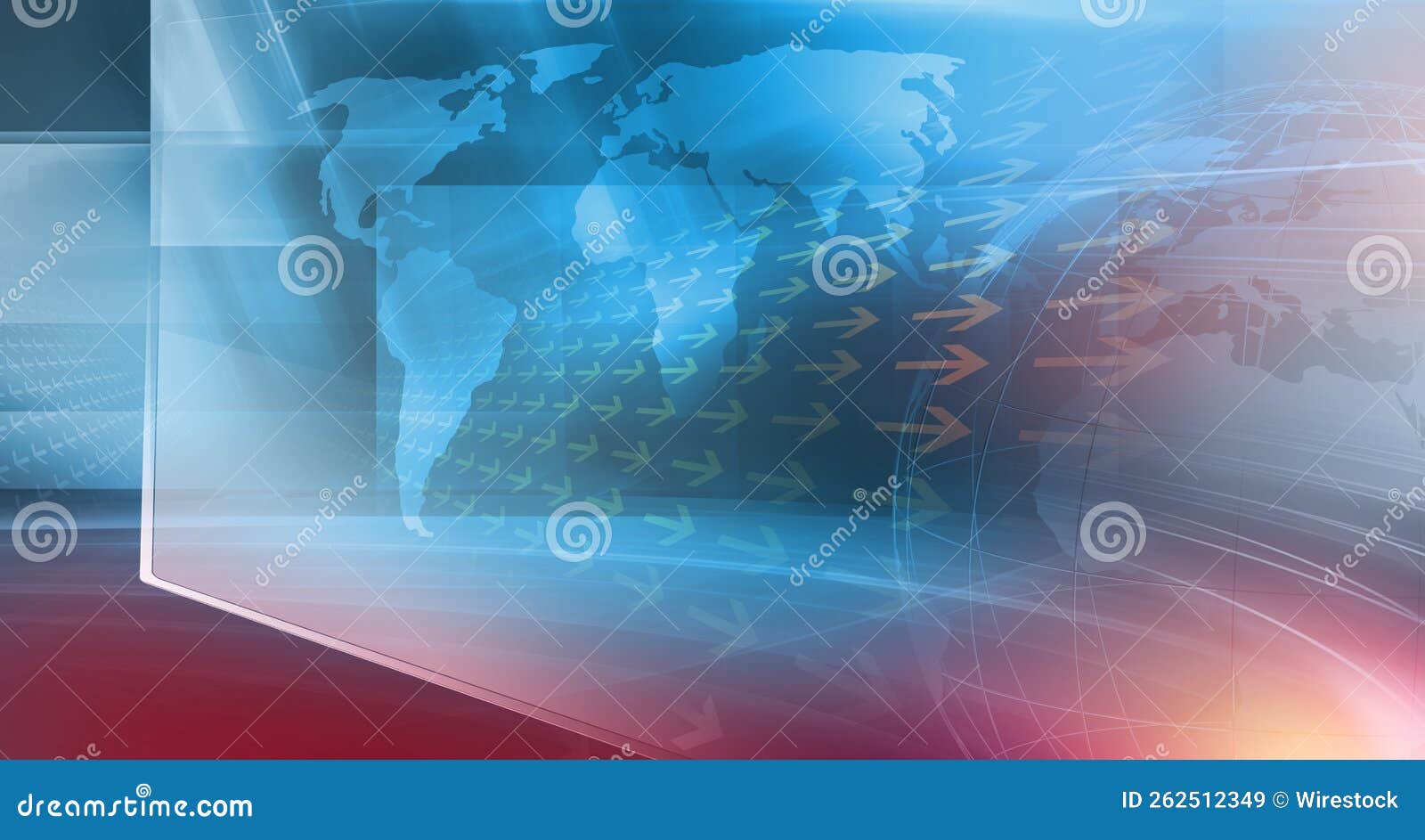 3D Rendering of a Modern News Studio Space with a World Map on the Flat ...
