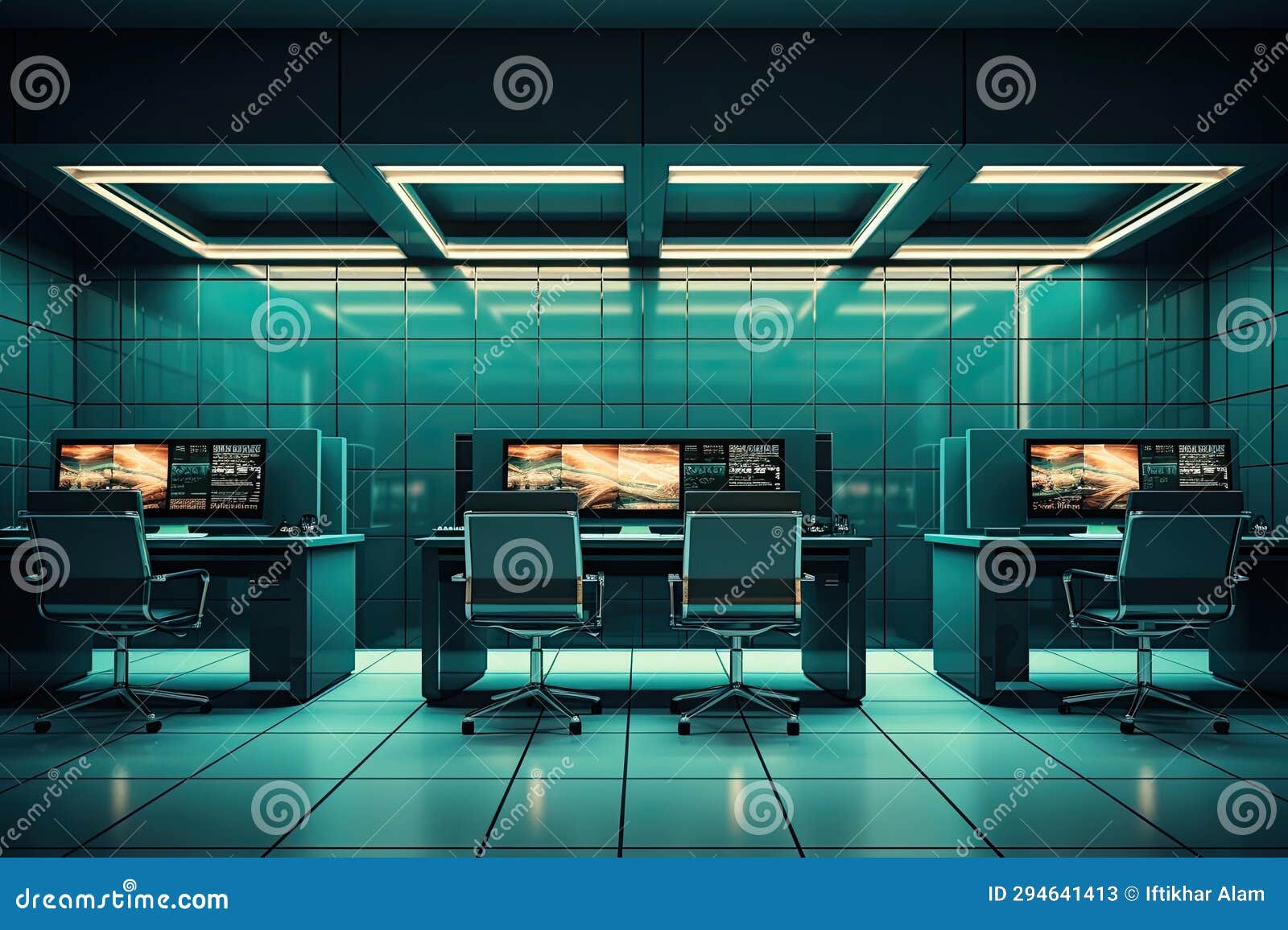 3d Rendering of a Modern Office Interior with Computers and Monitors ...