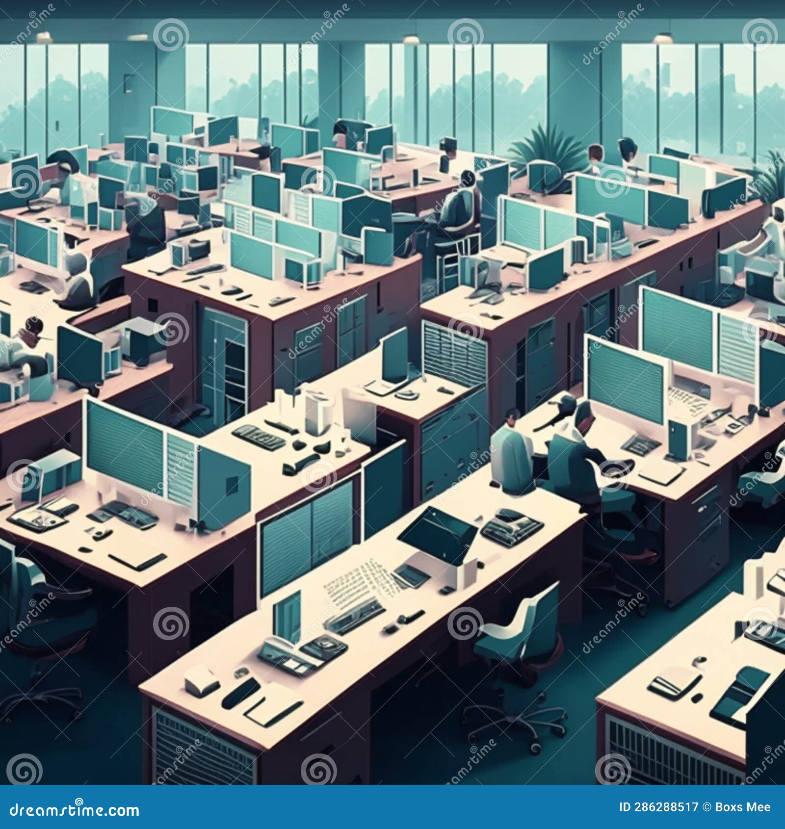 3D Rendering of a Modern Office Interior with a Lot of People ...