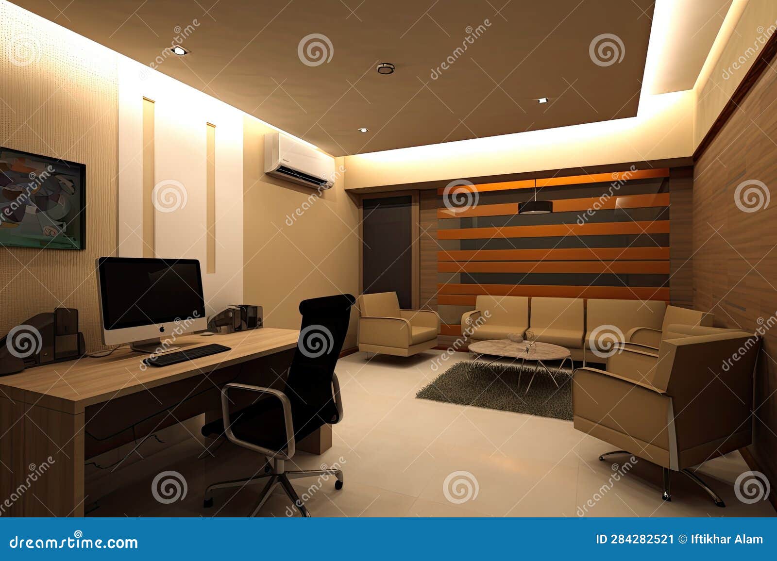 3D Rendering of a Modern Office Interior. Workplace and Equipment ...