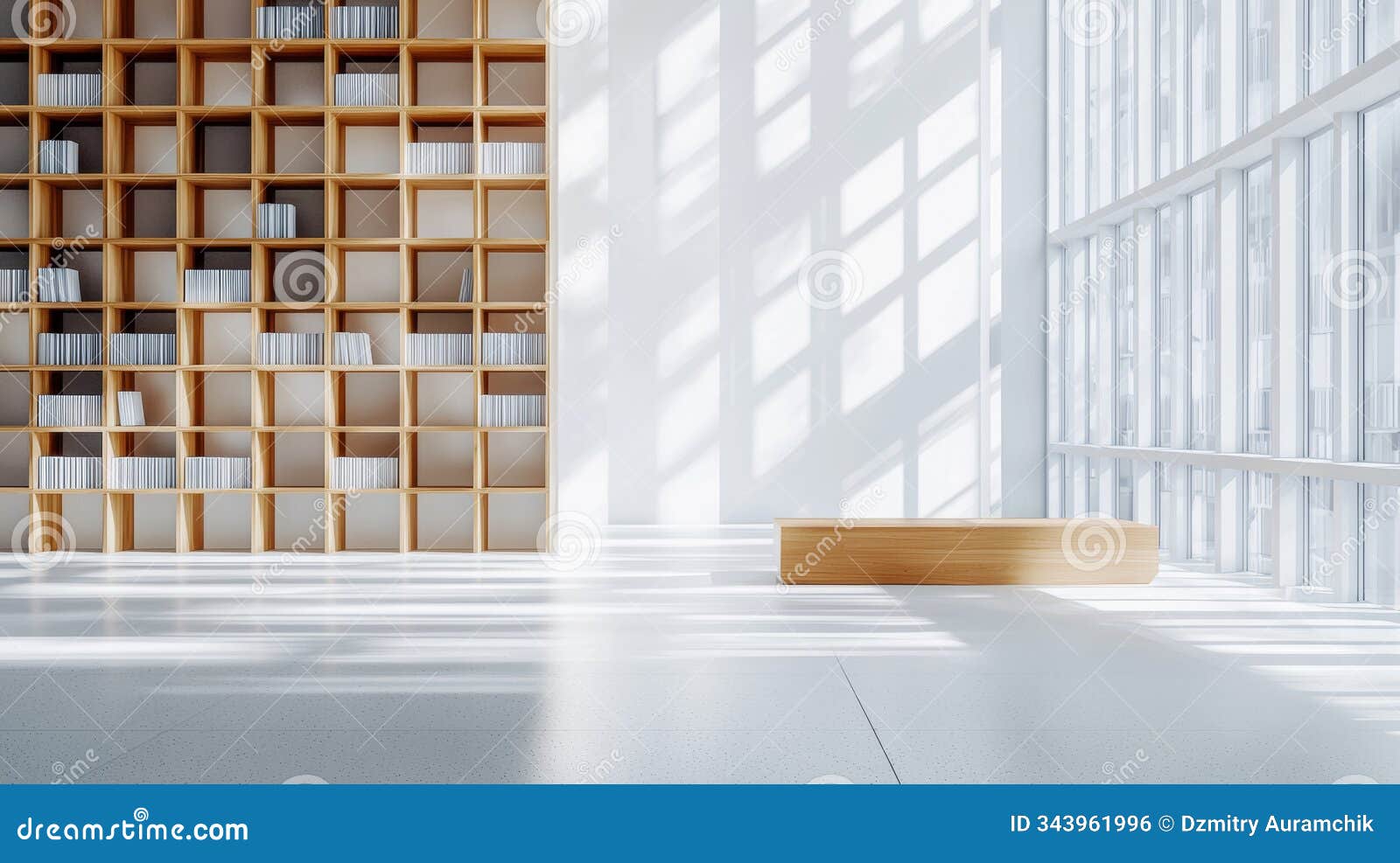 3D Rendering of a Modern Public Library Interior with a Blank Wall ...