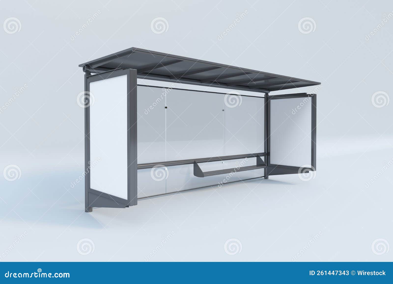 3D Rendering of a Modern Simple Bus Stop Side View on White Background ...