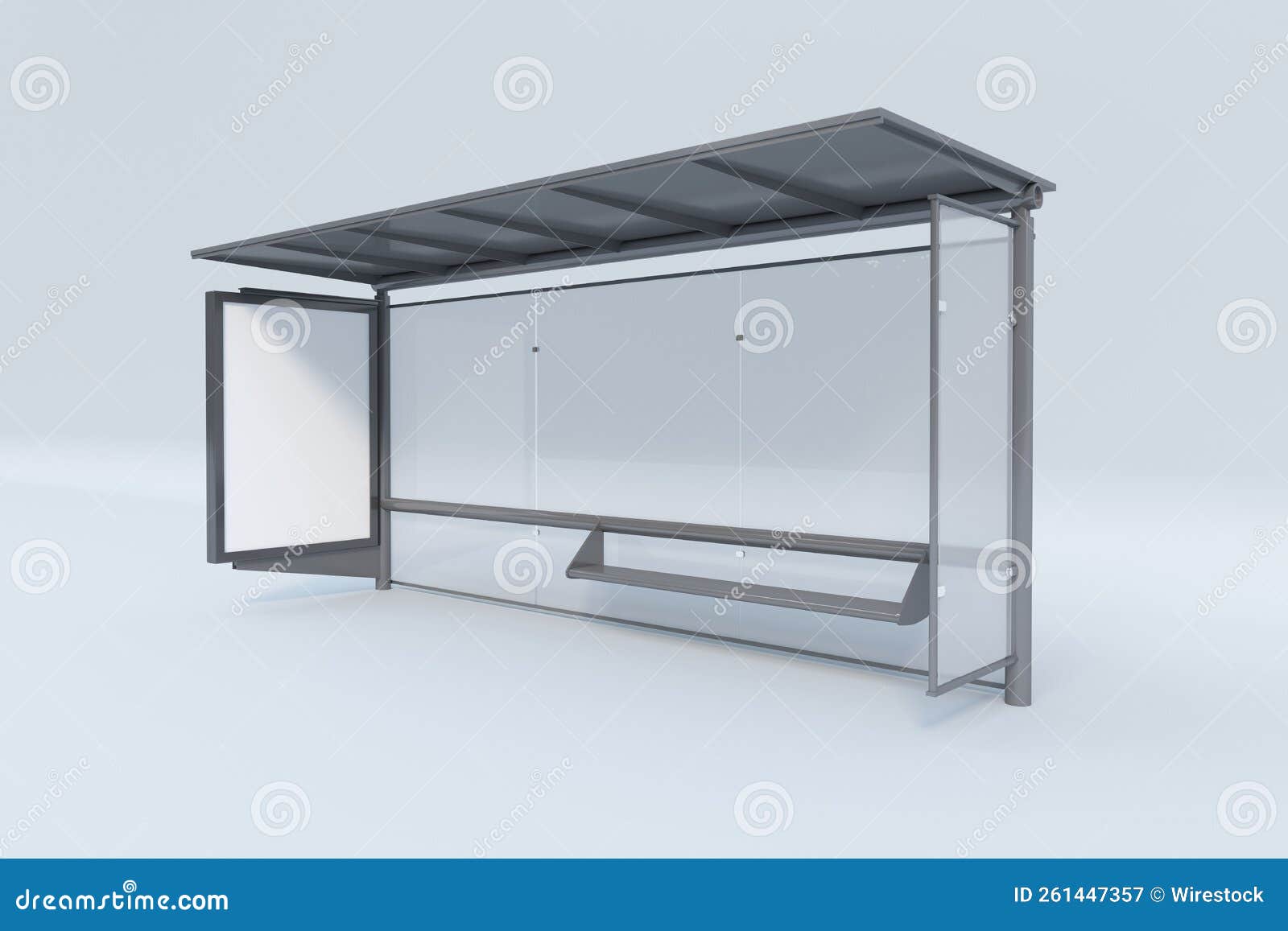 3D Rendering of a Modern Simple Bus Stop Side View on White Background ...