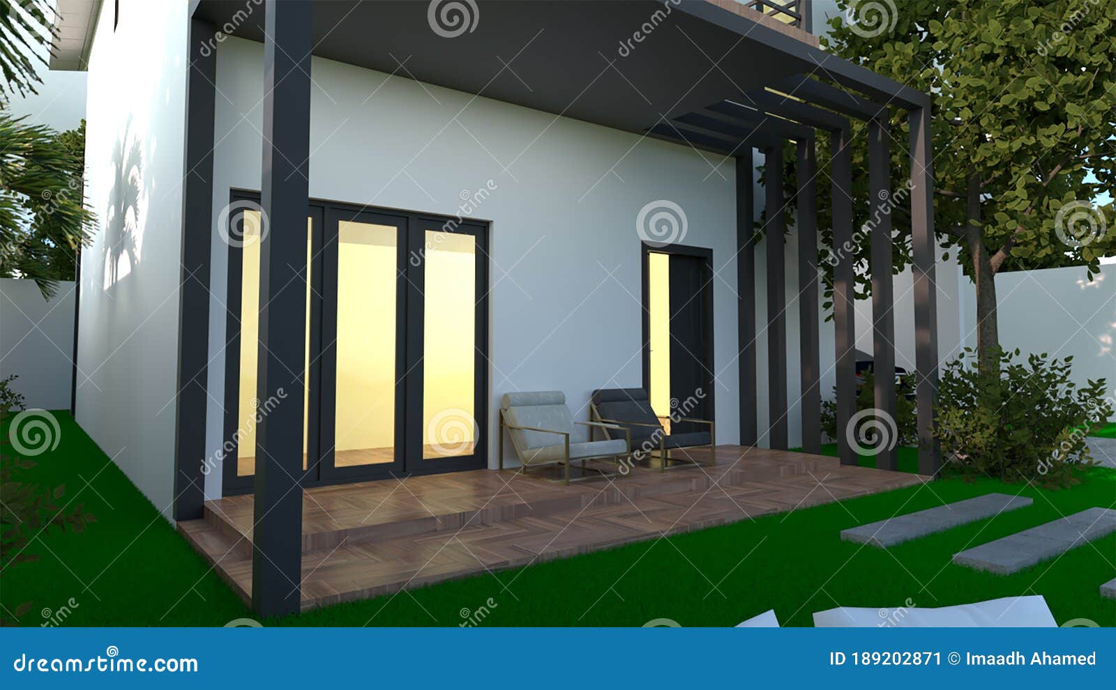 3D Rendering of a Modern and Simple House with Garden Stock ...