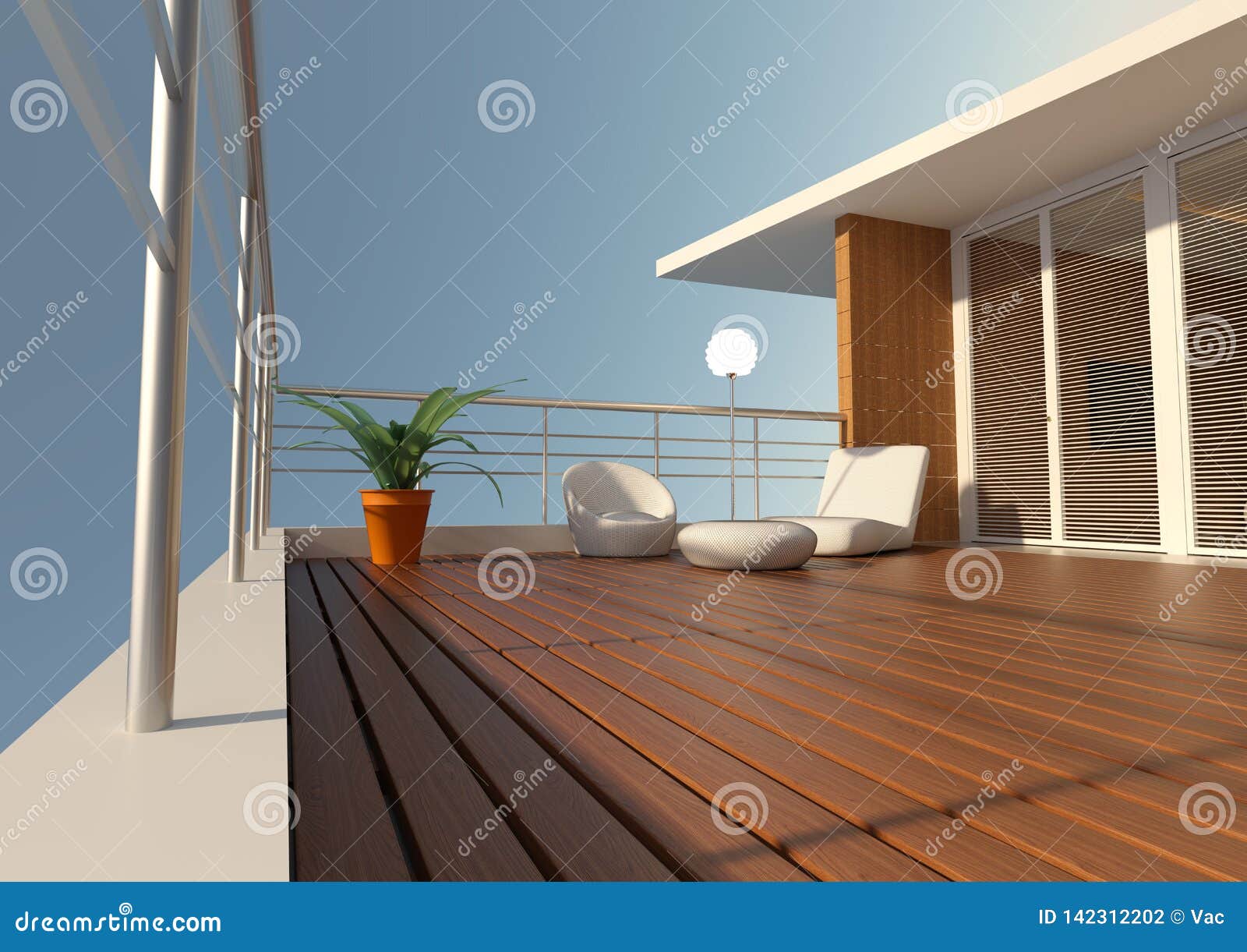 3D Rendering Modern Terrace Stock Illustration - Illustration of wooden ...