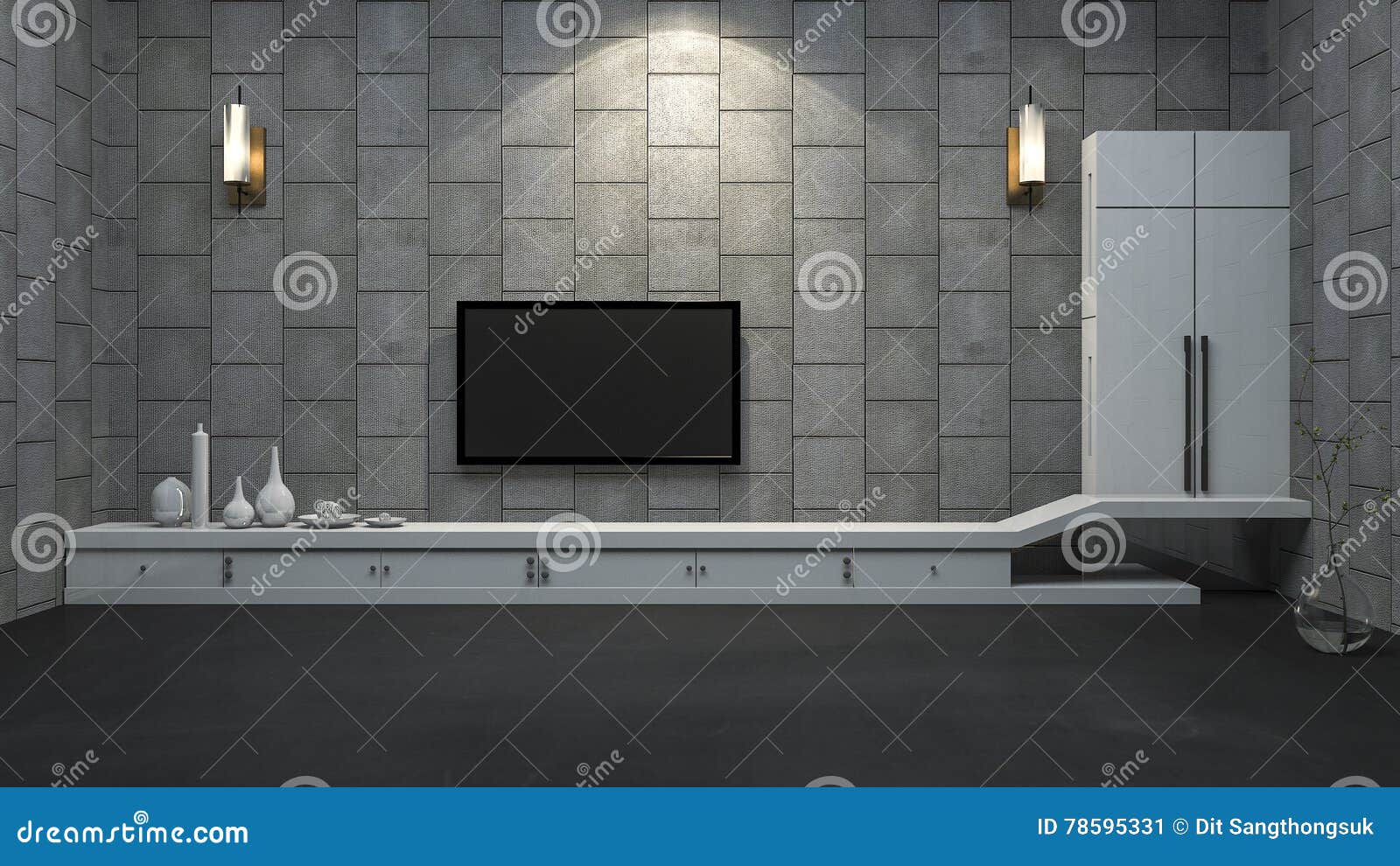 3d Rendering Modern Tv Cabinet in Minimal Room with Lamp Stock ...