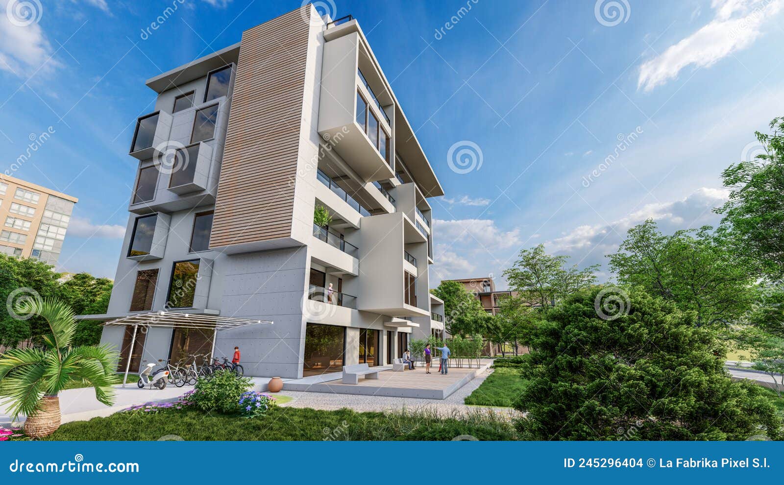 Modern new apartment block stock illustration. Illustration of ...