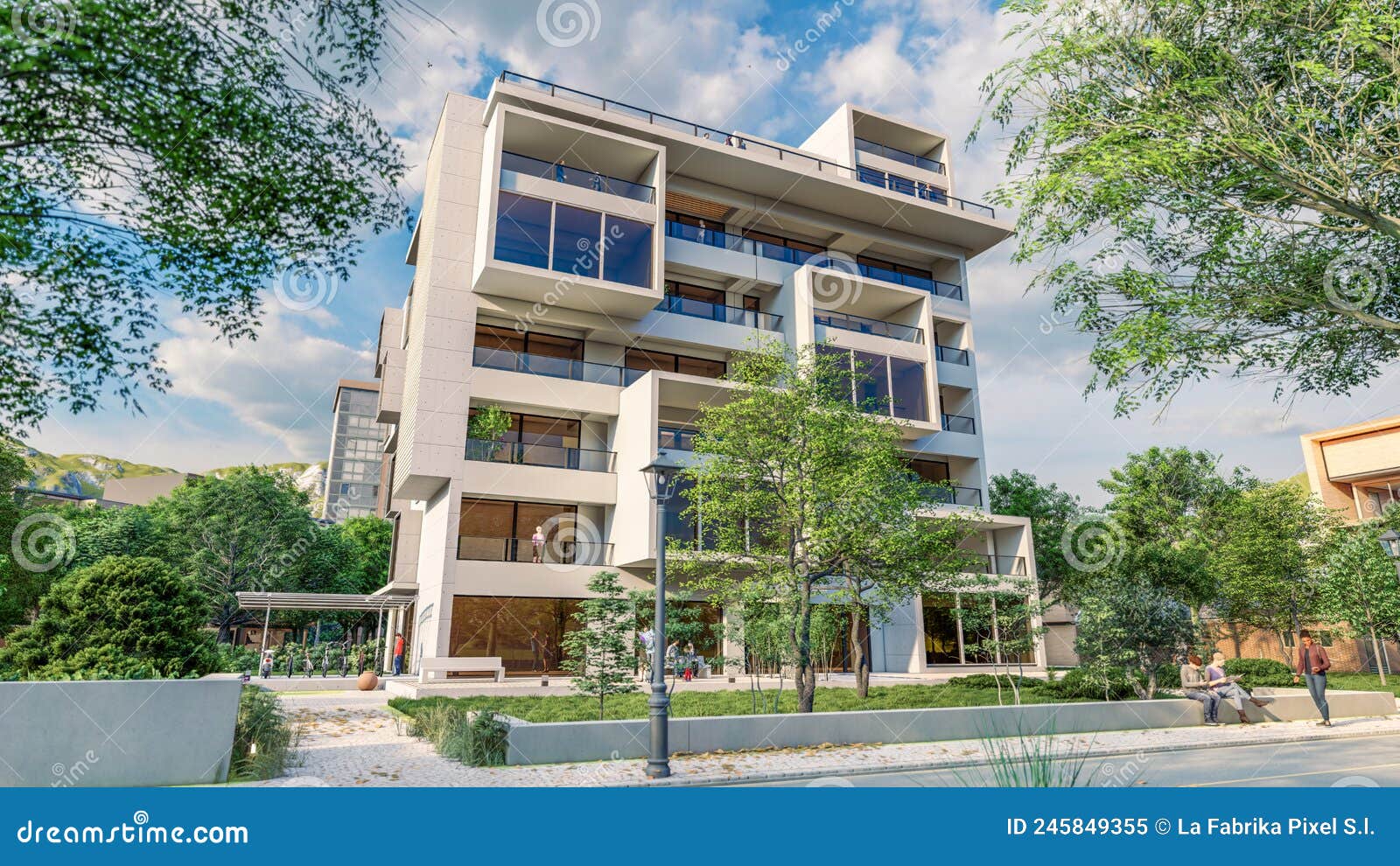 Modern new apartment block stock illustration. Illustration of ...